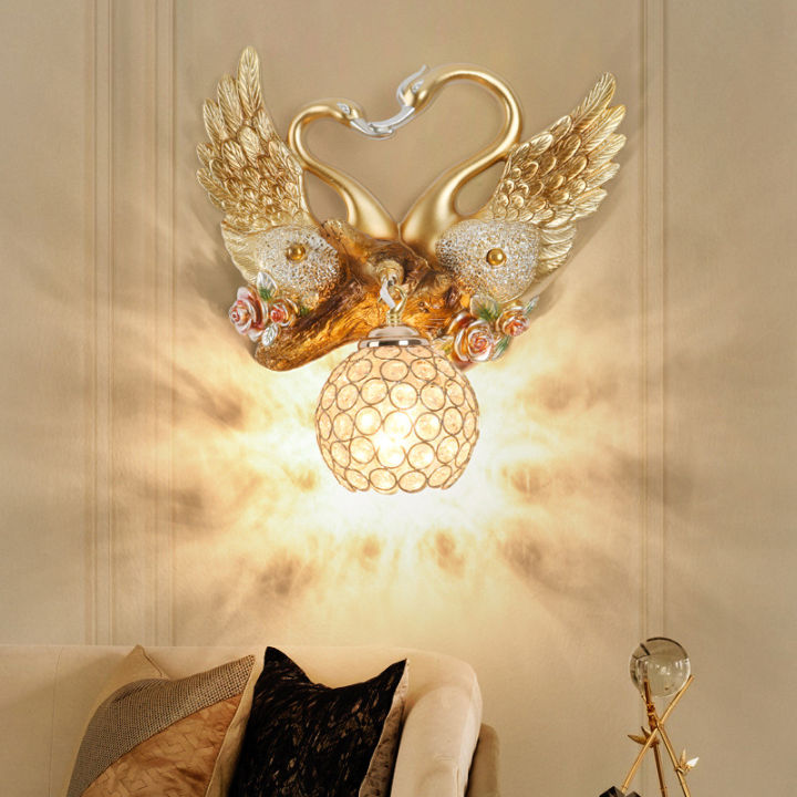 Gold Swan Crystal Wall Light Creative LED Wall Lamp Living Room Wall ...