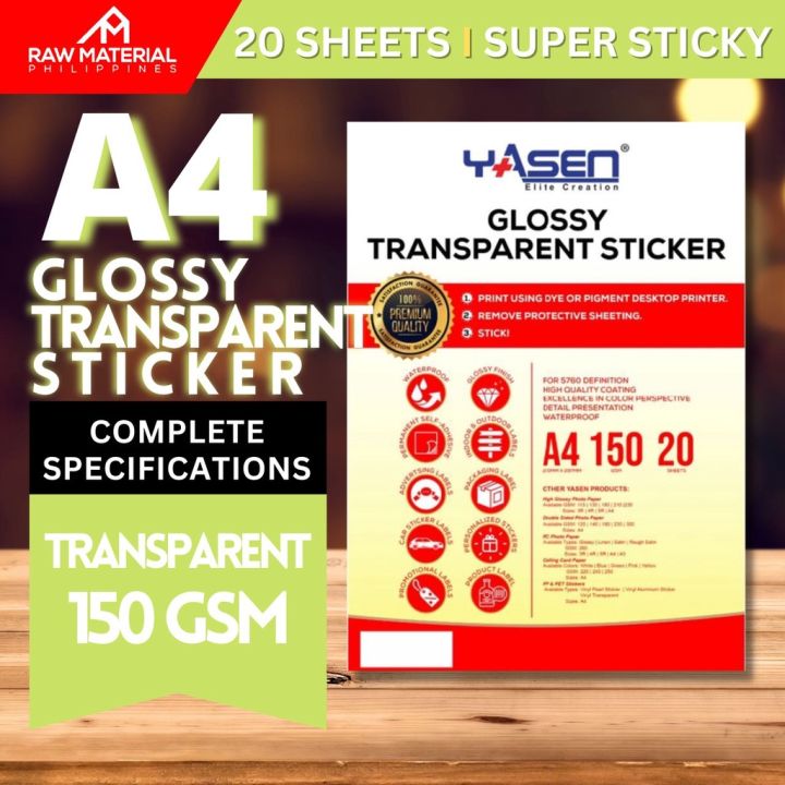 RM Sticker Waterproof A4 Glossy Transparent (20 Sheets) High Quality ...