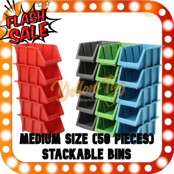 ⚡50 PCS MEDIUM Stackable Bin Boxes Storage Organizer Supplies Tools ...