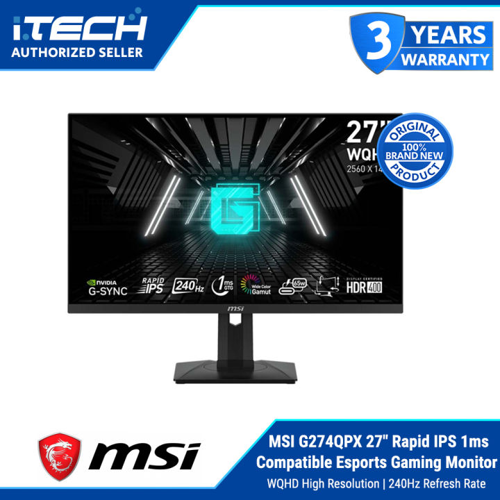 MSI G274QPX 27" 240Hz Rapid IPS 1ms (GtG) G-Sync Compatible Esports ...