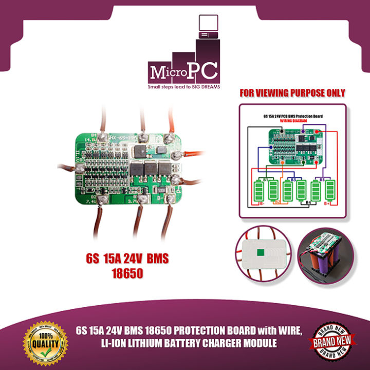 MICRO PC 6S 15A 24V BMS 18650 PROTECTION BOARD with WIRE, LI-ION ...