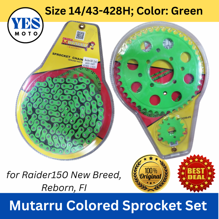 Mutarru Colored Chain and Sprocket Set 14/43-428H Green for Suzuki ...