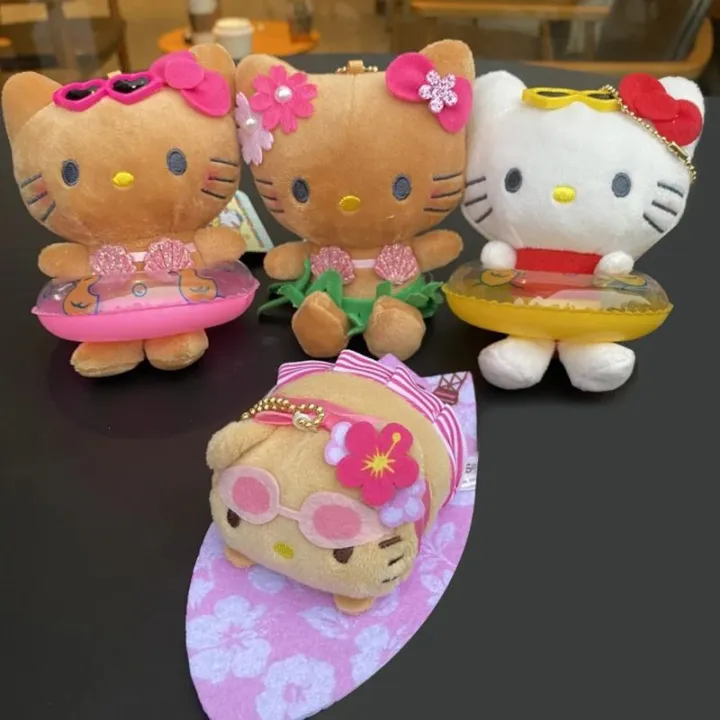 Kawaii Hello Kitty Sanrio Plush Toys Keychain Cute Hawaiian Swim Ring ...