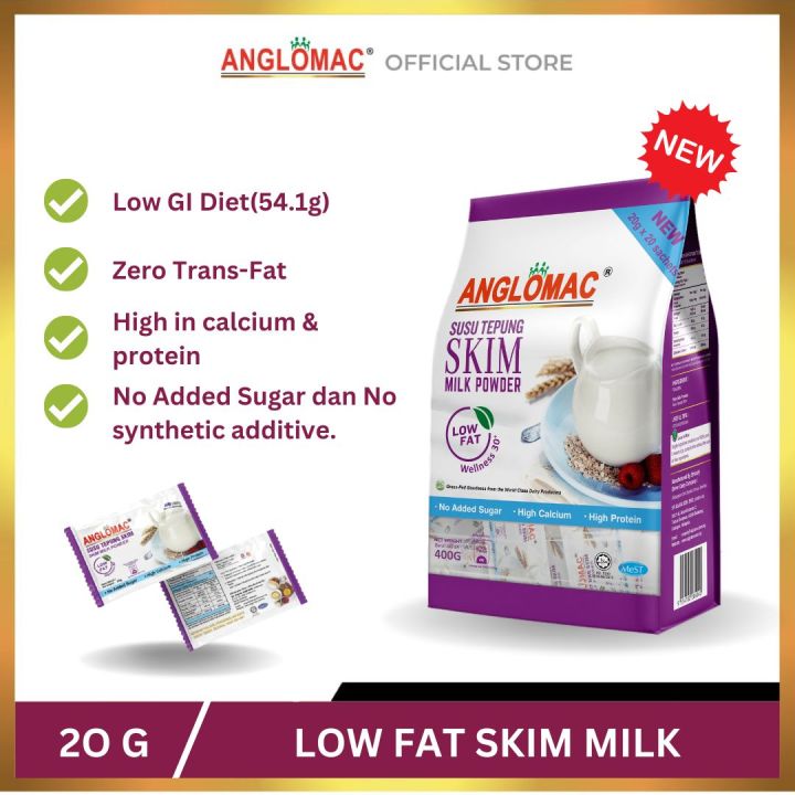 Susu Tepung Skim Rendah Lemak Anglomac 20g (20 Sachets) | Lazada
