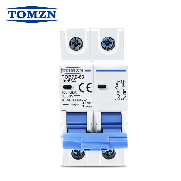 TOMZN STORE 2P DC 1000V Solar Mini Circuit Breaker 3A 6A 10A 16A 20A 25A 32A 40A 50A 63A DC MCB ...
