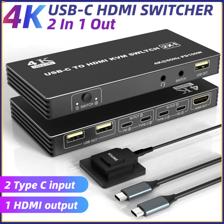 USB C KVM Switch 2 in 1 out 4K Type-C in HDMI out KVM Switch 2x1 with ...
