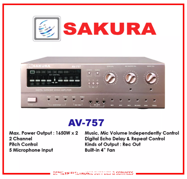 SAKURA AV-757 / 2CH DIGITAL KARAOKE MIXING AMPLIFIER / 1650 WATTS / 4-8 ...