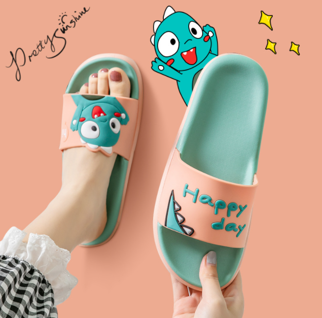 JYE. Ladies Dinosaur Two Toner Happy Day Slides Super Cute Casual Home ...