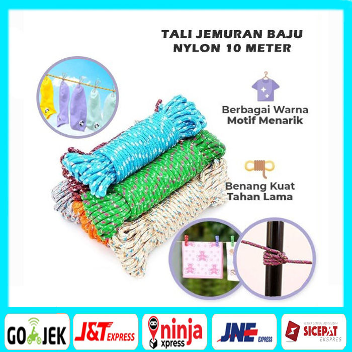Tali Jemuran Baju Nylon 10m Anti Slip Ikat Tambang Kemah Camping Nilon ...