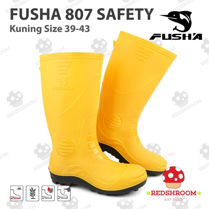 Sepatu Boot Tinggi FUSHA 807 Safety Kuning Toe Cap Besi Anti Slip & Air ...