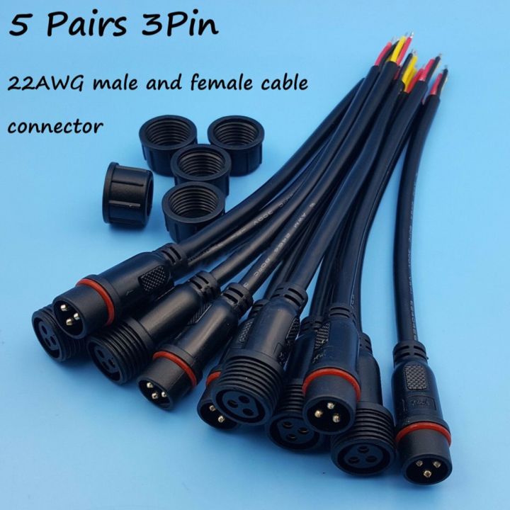 [Ready Stock]5 Pairs IP65 Waterproof 2/3-Pin 22AWG Wire LED Male And ...