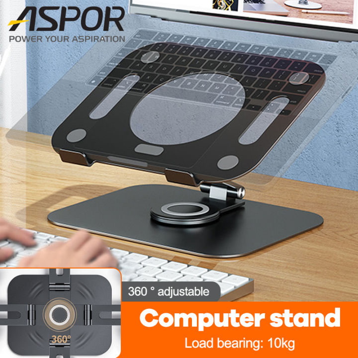 ASPOR Laptop Stand 360 Rotating Base Solid Aluminum Alloy Height Adjustable Laptop Riser Holder ...