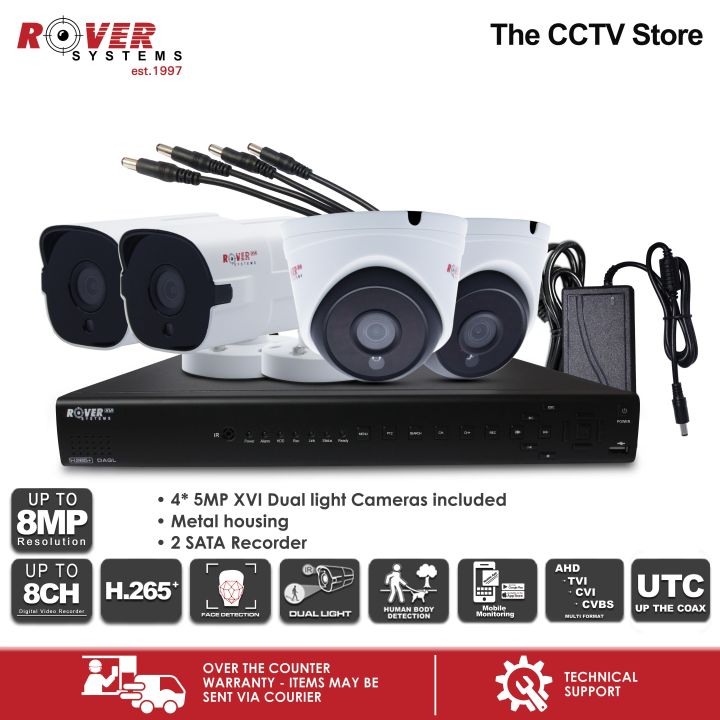 Rover Systems 8Ch 6in1 2 SATA DVR + 4 units 5MP XVI Dual Light Cameras ...