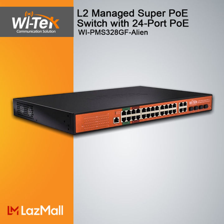 Wi-Tek WI-PMS328GF-Alien 24GE+4Combo Ports 24-48V L2 Managed Super PoE ...