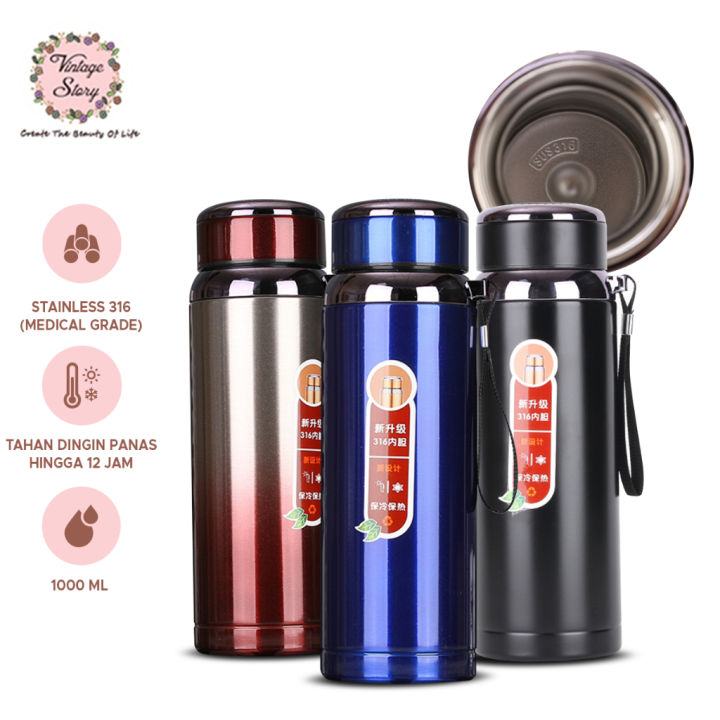 Botol Minum Termos Stainless Steel 316 Travel Tahan Panas Dingin Vacum Tumbler 600 -1000 ML ...