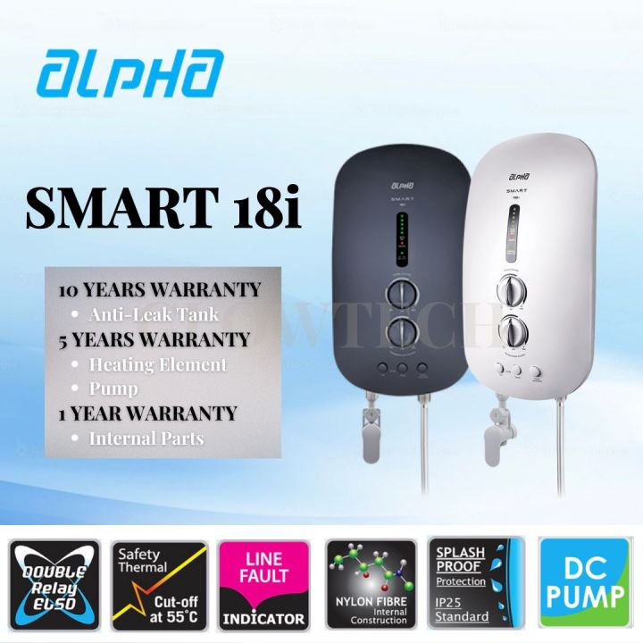 ALPHA SMART 18i Instant Water Heater Silent DC Pump Safety Cut-Off 10-Years Warranty | Lazada