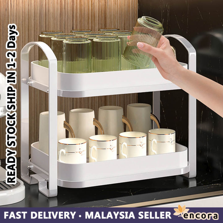 Encora Double Layer Rack Detachable Cup Holder Rak Dapur Mini Tableware ...