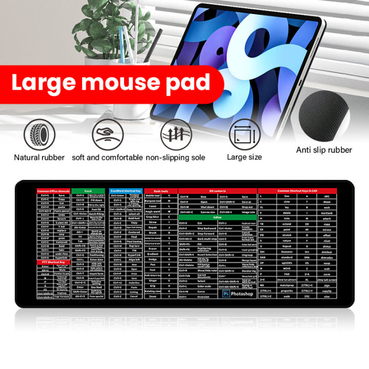 Large Mouse Pad Office Software Shortcut Key Mouse pad with ed Edges ...