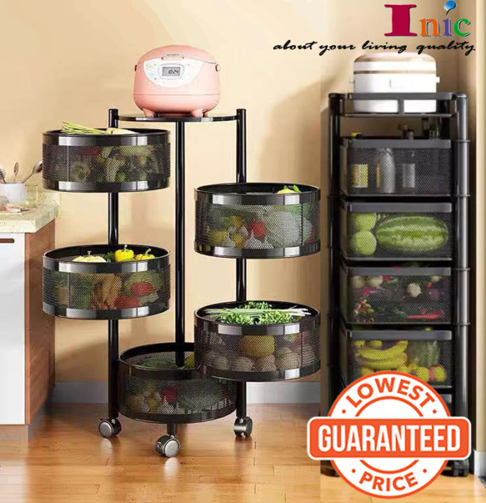 Stainless Steel Rotating Rack Kitchen Rack Storage Trolley Rack Rak ...