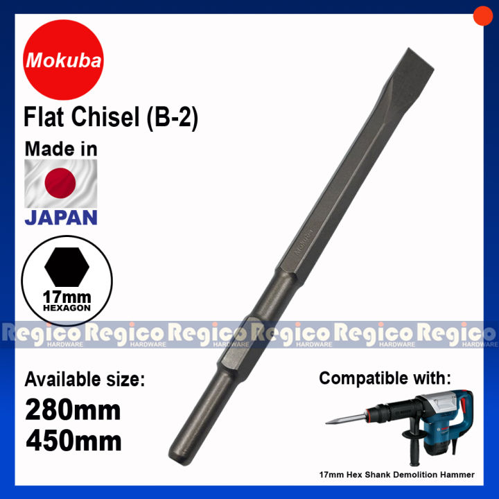MOKUBA Flat Chisel 17mm Hex Shank for Demolishing Chipping Hammer Gun ...
