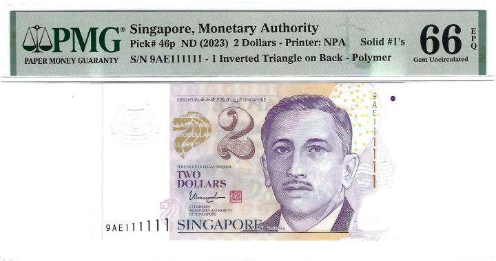 Highly Collectible Singapore banknote $2 PMG graded 66 EPQ Gem ...
