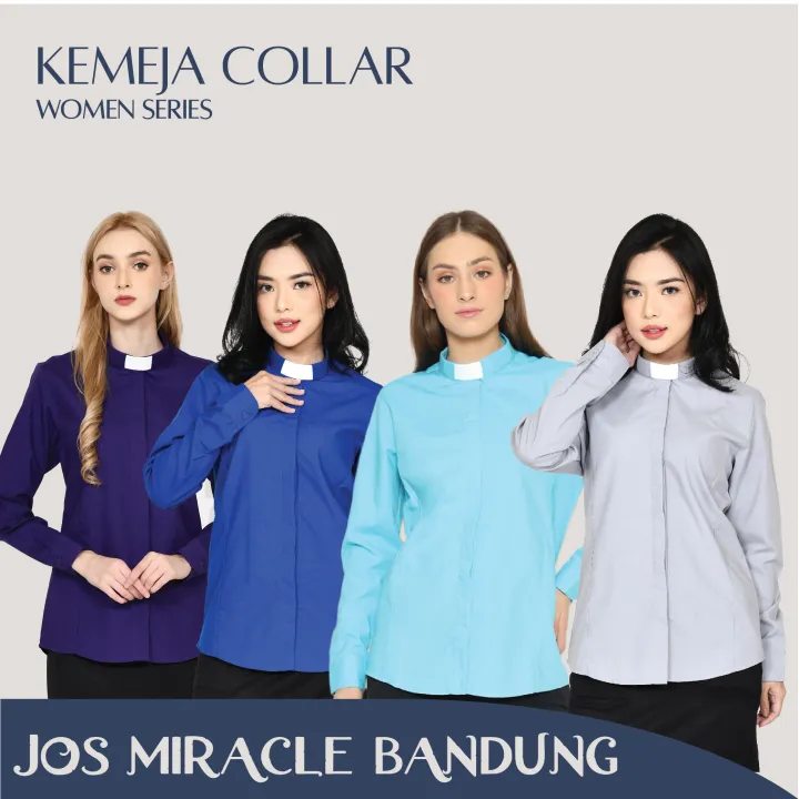 Pendeta Wanita - Kemeja Collar Panjang Polos (Ungu-Turkish Muda-Biru ...