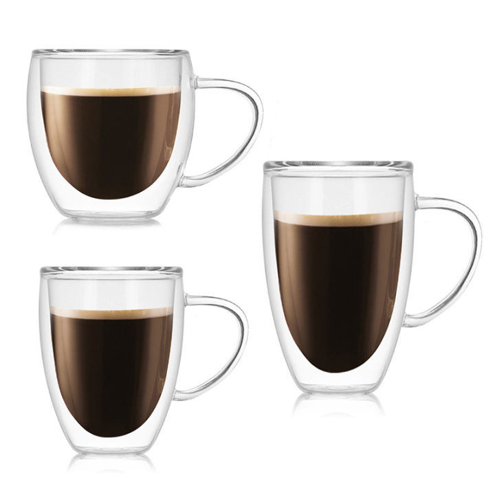 Heat Resistant Double Walls Glass Coffee Cups Double Layers Coffee Mug ...