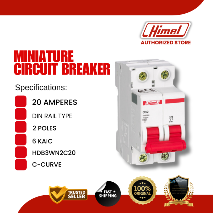 Himel Miniature Circuit Breaker 20A, 2 Poles, 220V - 415VAC / MCB 20A ...