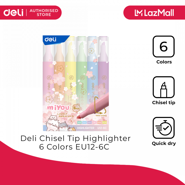 Deli School Supplies - Chisel Tip Highlighter 6 Colors EU12-6C | Lazada PH