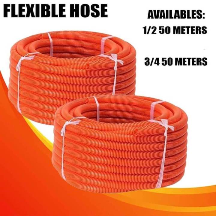 Flexible Hose 1/2" 3/4" (50 meters per roll) Orange Conduit Flexible Hose Electrical Insulation ...
