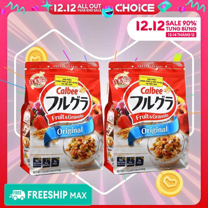 Date T8/2025 Combo 2 gói Ngũ cốc Calbee trái cây dinh dưỡng Nhật bản 482g | Lazada.vn