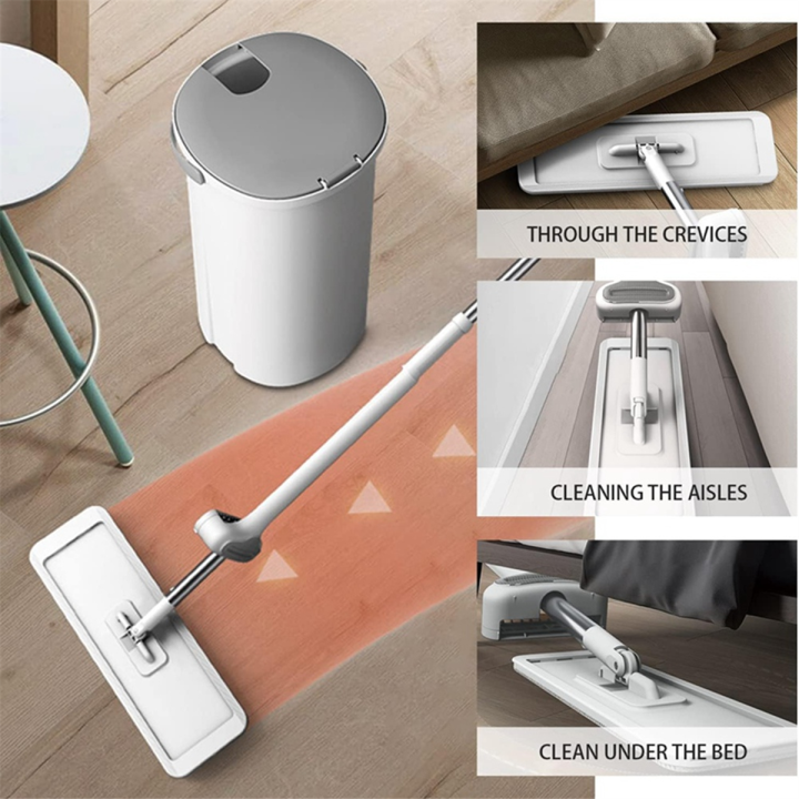 Flat Mop,Hands-Free Self Wringing Floor Cleaning Mop Hand Washing Free ...