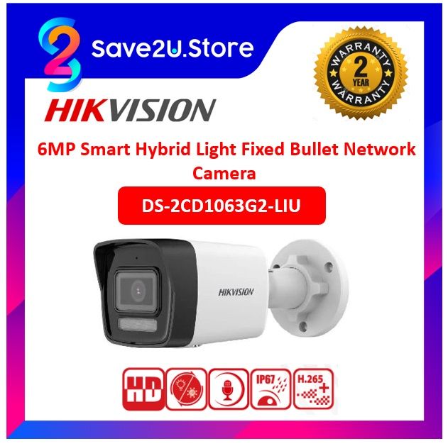 HIKVISION DS-2CD1063G2-LIU 6MP Smart Hybrid Light Fixed Bullet Network Camera | Lazada