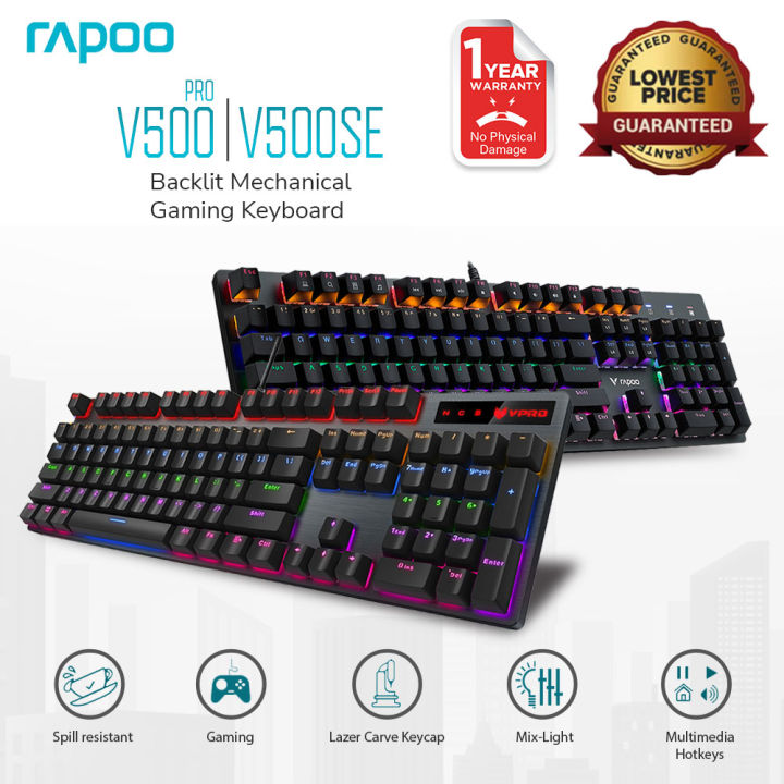 Rapoo V500 Pro/SE Mixed Color Backlit Mechanical Keyboard Blue Switch/Red Switch Gaming Keyboard ...