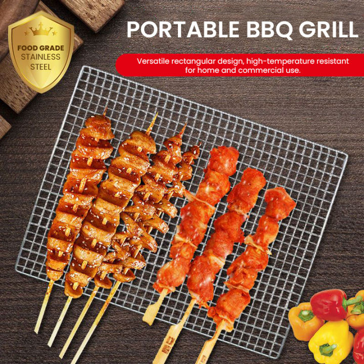 Barbecue Grill Wire Mesh Net Stainless Steel Portable BBQ Non Stick Food Grade Kitchen Square ...