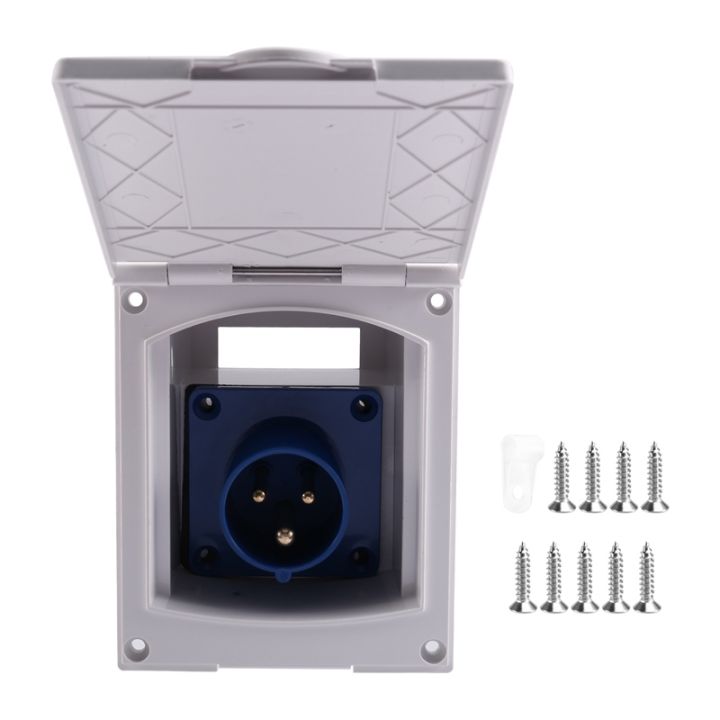16A 220V Waterproof Power Outlet External 3Pin Flush Female Socket Plug ...