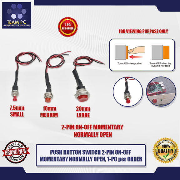 TEAM PC PUSH BUTTON SWITCH with WIRE 2-PIN ON-OFF MOMENTARY NORMALLY ...
