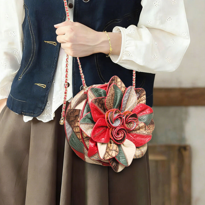 Womens Evening Bag Flower Shaped Wristlet Genuine Leather Wristlet ...