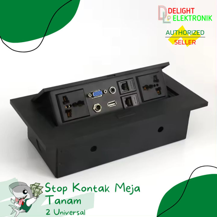 Stop Kontak Meja Tanam 2 Universal Socket Pop Up Hitam | Lazada Indonesia