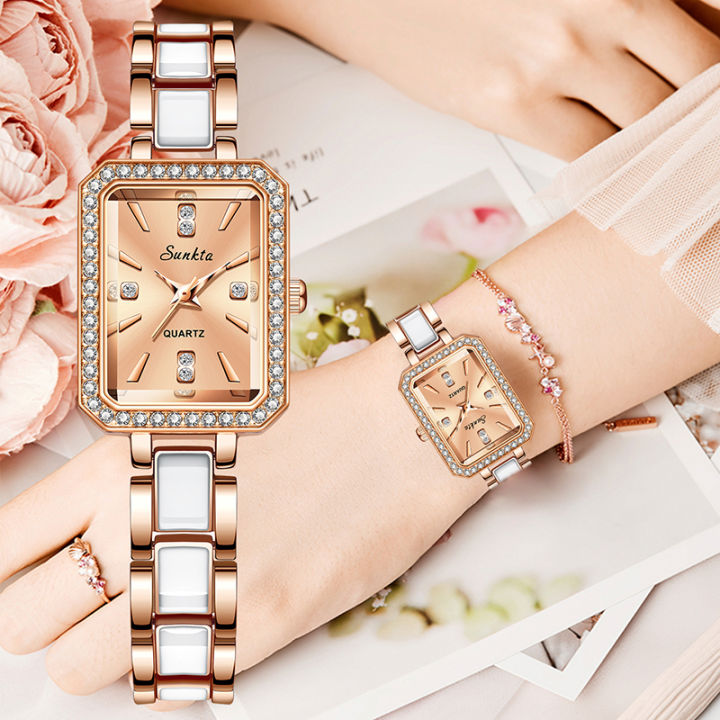 LIGE Sub Brand Sunkta Fashion Women Stainless Steel Strap Diamond ...