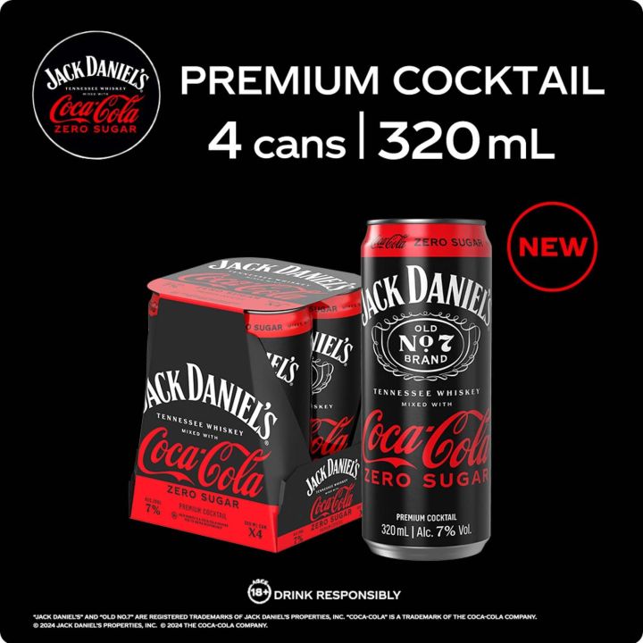 Jack & Coca-Cola Zero Sugar 320ml 7% ABV Multipack - Pack of 4 | Lazada PH