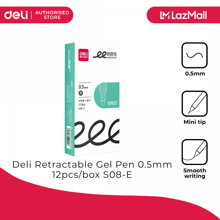Deli S08-E Retractable Gel Pen 0.5mm 12pcs/box | Lazada PH