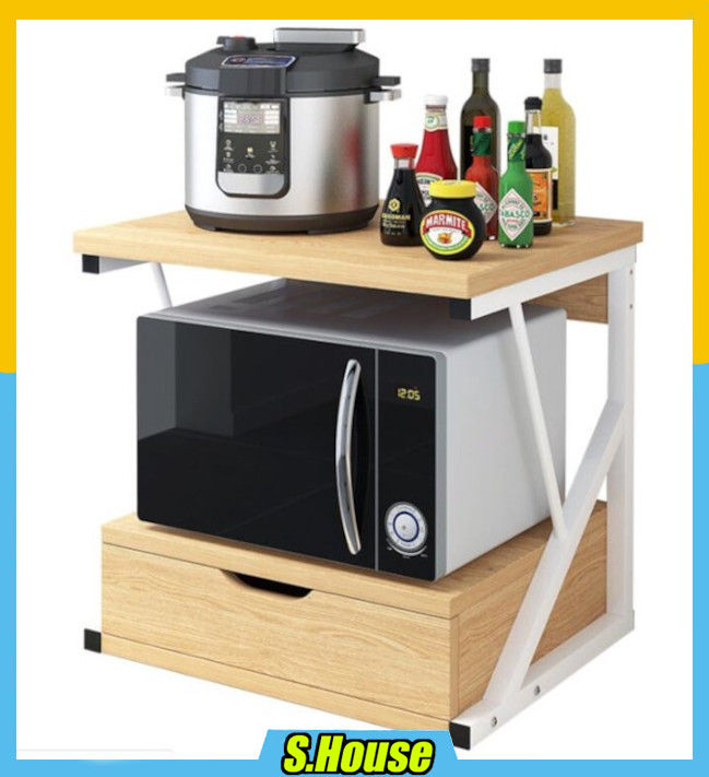 Kitchen Rack Microwave Oven Shelf Storage Cabinet Desk Rak Meja Kabinet ...