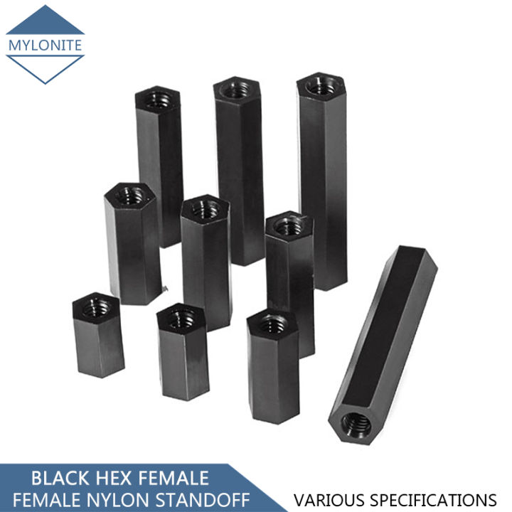 M2 M2.5 M3 M4 Black Hex Nylon Standoff Spacer Column Female to Female ...