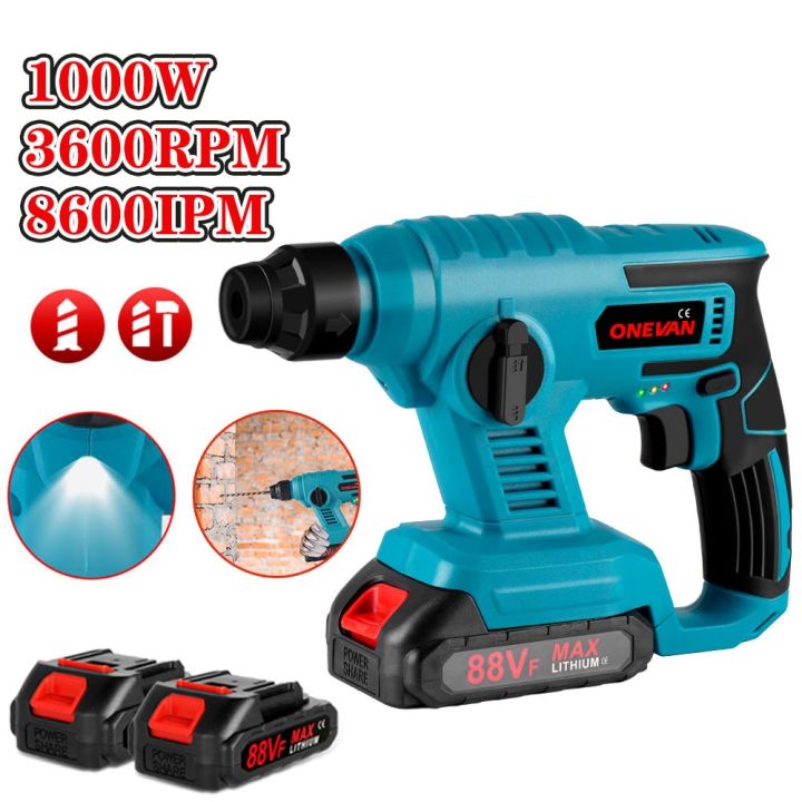 1000W 3600RPM Impact Hammer Drill Cordless Electric Hammer Rechargeable ...