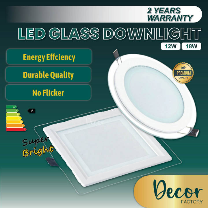 LED Downlight Glass Recess 12W 4inch/18W 6inch Round Square LED Down ...