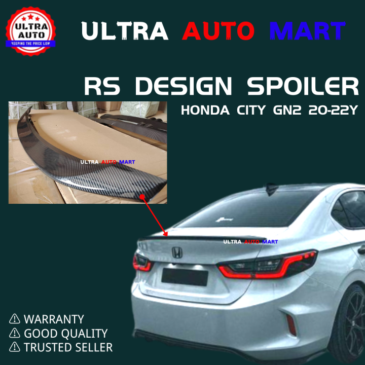 RS SPOILER Honda City 2020 GN2 ABS OEM Black Ducktail Spoiler Boot Lip Cover GLOSS BLACK CARBON ...