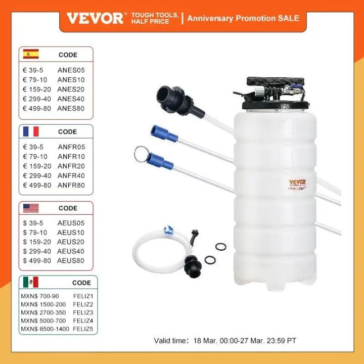VEVOR 6.5L/15L Pneumatic/Manual Fluid Extractor with Suction Hose Oil Changer Pump for ...