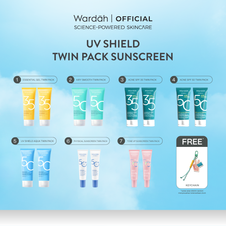 [TWINPACK] Wardah UV Shield Airy Smooth, Acne Calming, Aqua Fresh, Essential, Tone Up, Physical ...