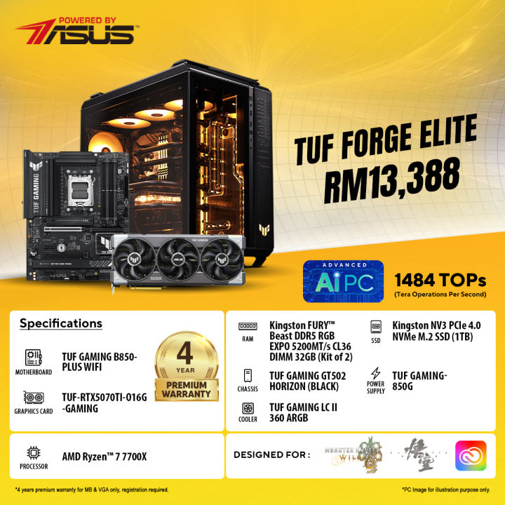 [Pre-Order] Asus TUF Forge Elite by AMD Ryzen 7 7700X With RTX5070Ti ...